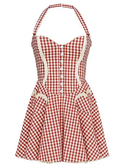 House Of Cb Gingham Stretch-cotton Mini Dress - Red