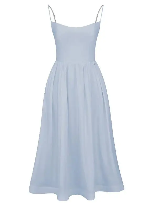 House Of Cb Lolita Scoop-neck Cotton-blend Midi Dress - Soft Blue