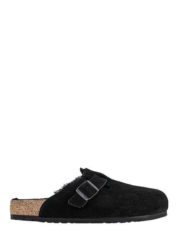 BIRKENSTOCK Boston Logo-embossed Shearling-lined Suede Clogs - Black