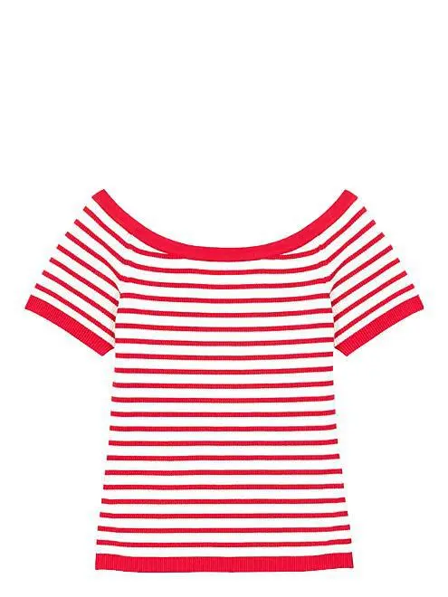 Maje Striped Boat-neck Cotton-blend Top - Red