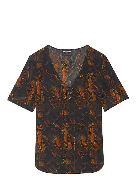 Zadig&Voltaire Animal-print Silk Shirt With Lace Detail - Black