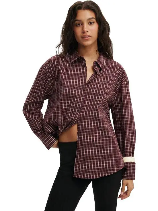 COTTON ON Sloane Oversized Shirt - Burgundy Check