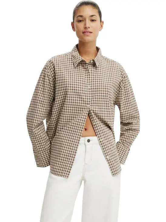 COTTON ON Sloane Oversized Shirt - Micro Check Honey Beige Rich