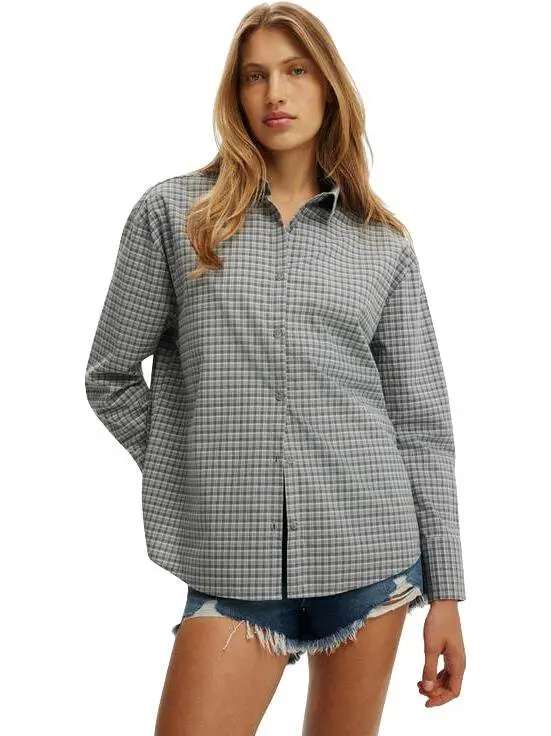 COTTON ON Sloane Oversized Shirt - Micro Check Pewter