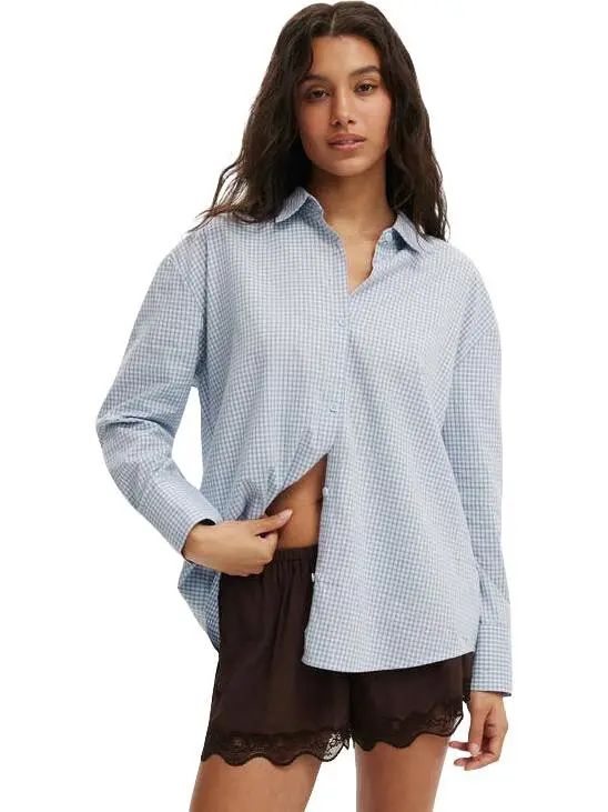 COTTON ON Sloane Oversized Shirt - Pale Blue Check