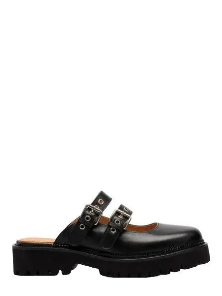 MARC NOLAN Lexi Leather Double-buckle Lug Mules - Black