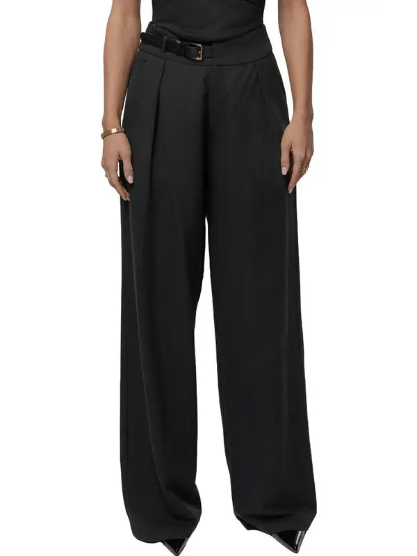 JLUXLABEL Belted Wide Leg Trousers - Black