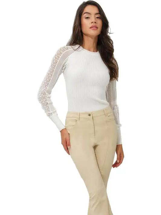 Anatomie Bari Decorative Knit Long Sleeve Top - White