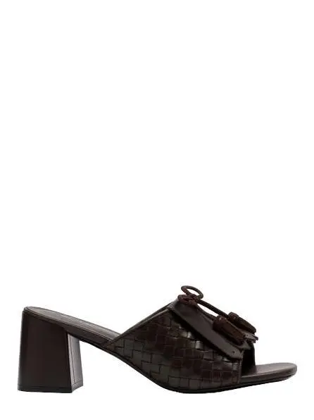 MARC NOLAN Sienna Calf Leather Tassel Block Heel Mules - Espresso