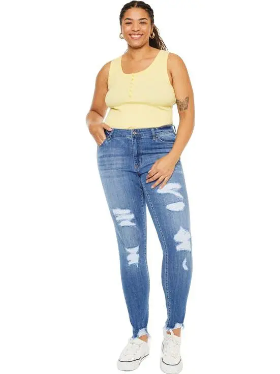 KANCAN Mid Rise Super Skinny Jeans - Medium Wash Blue