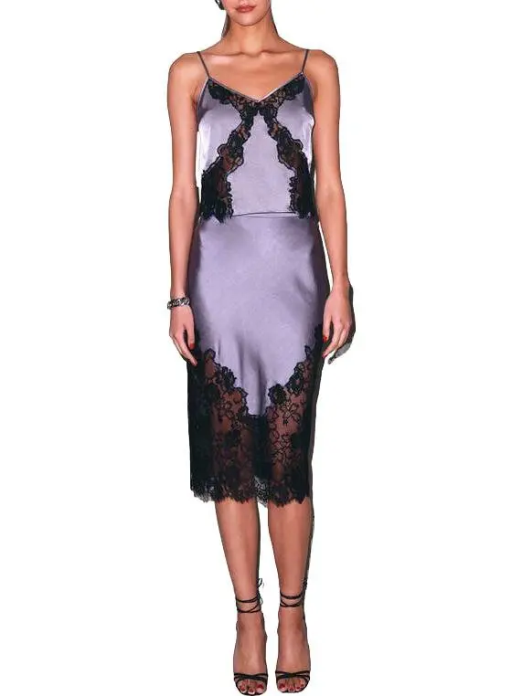 FLEUR DU MAL Juliet Lace Silk Skirt - Lavender Smoke