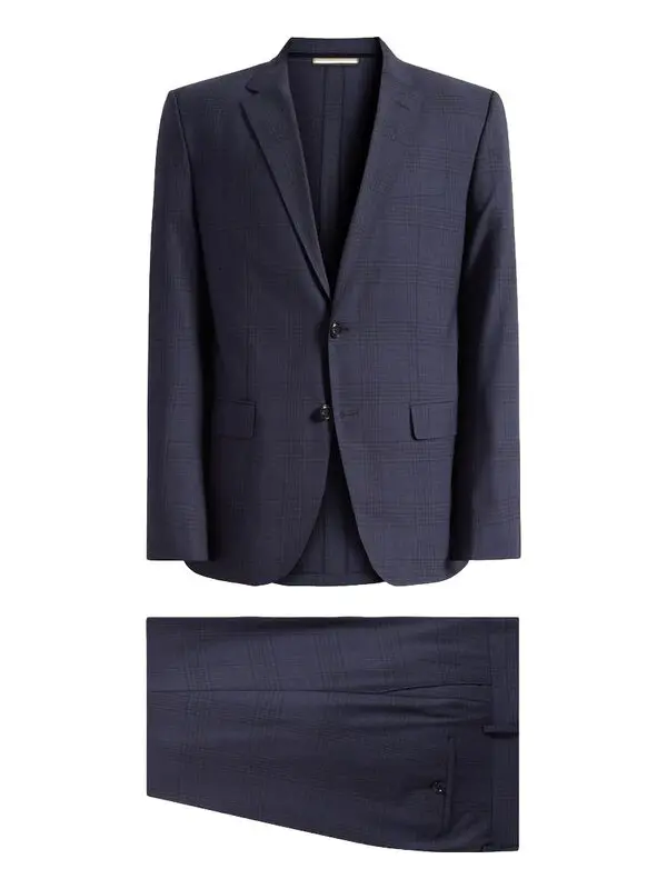BOSS Huge Slim Fit Check Suit - Dark Blue