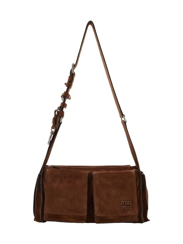 Miu Miu Utilitaire Suede Shoulder Bag - Brown