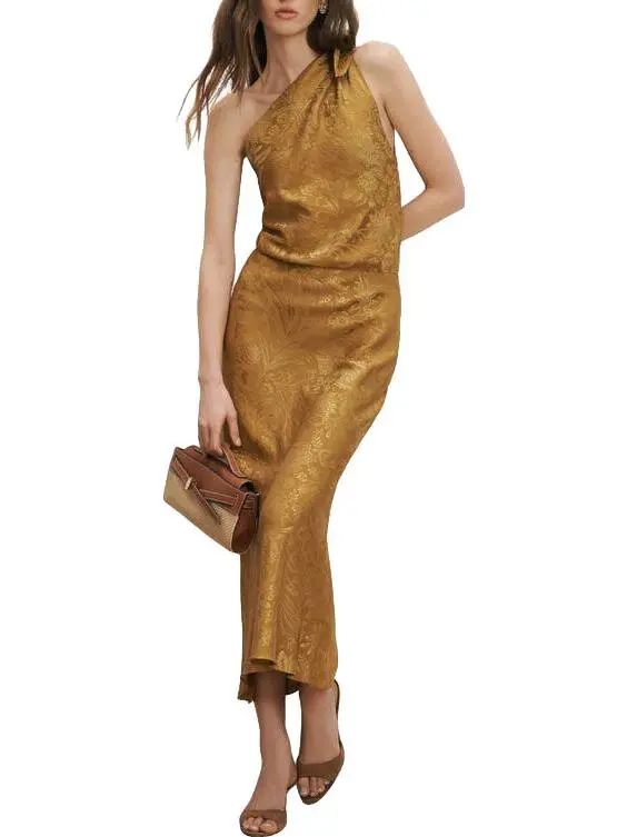 Veronica Beard Grycen Floral Jacquard Satin One-shoulder Gown - Gold Ochre
