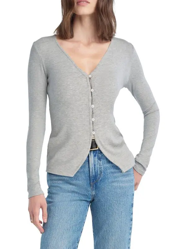 FAVORITE DAUGHTER Ribbed Button-up Top - Heather Grey