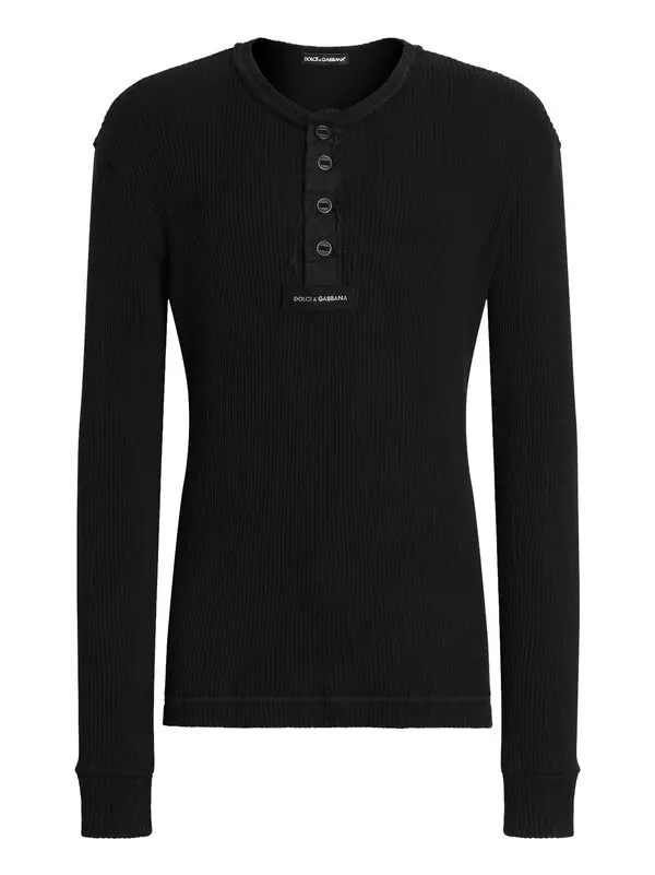 Dolce & Gabbana Ribbed Cotton Serafino T-shirt - Black
