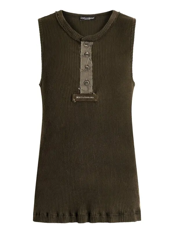 Dolce & Gabbana Ribbed Cotton Tank Top - Grey
