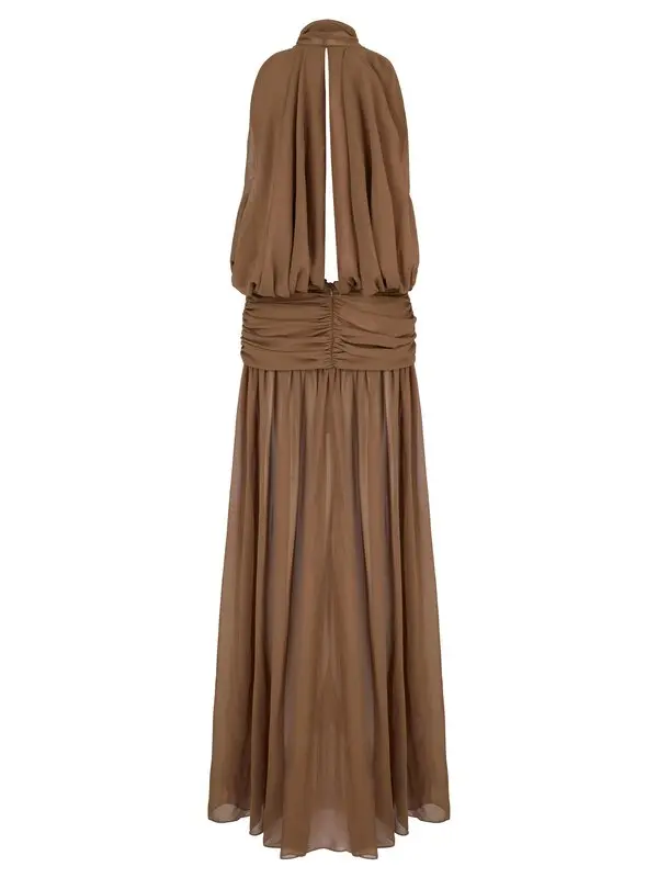 DE LA VALI Exclusive Cruz Crepe Tie-neck Maxi Dress - Taupe