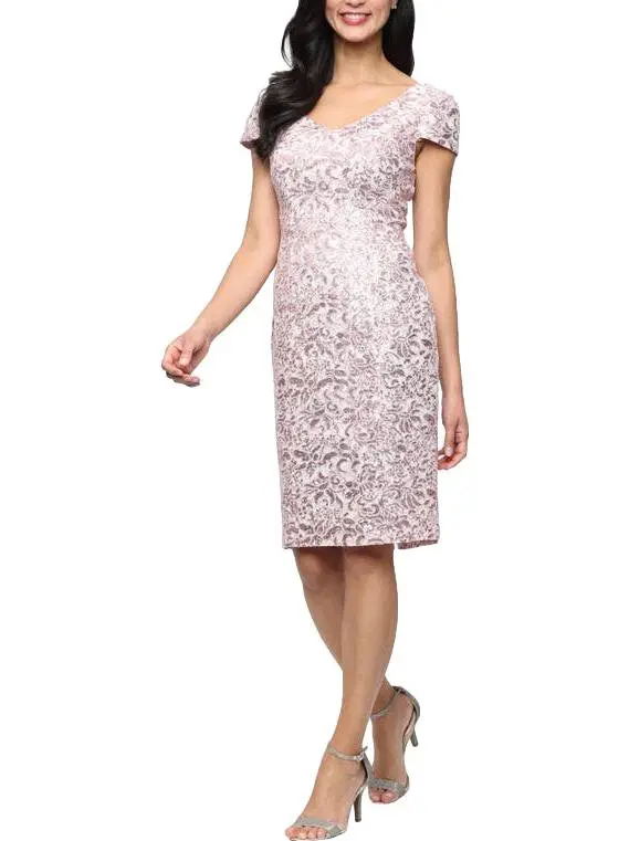 Alex Evenings Corded Lace Sheath Cocktail Dress - Blush