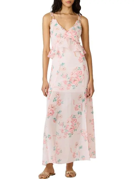Steve Madden Jaila Ruffle Floral Maxi Dress - Rosette Pink