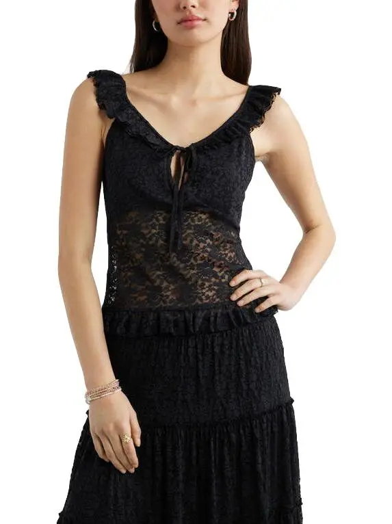 Bp. Lace Ruffle Tank - Black