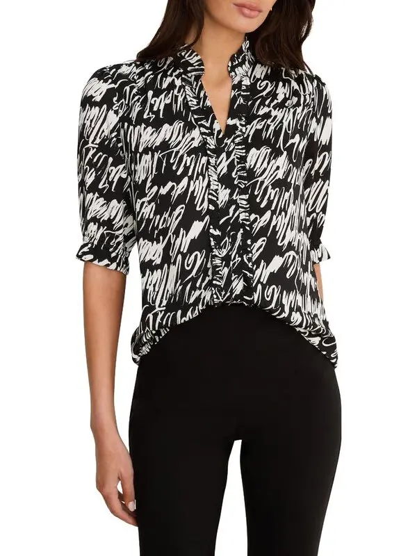 NIC+ZOE Cursive Print Chiffon Top - Black Multi