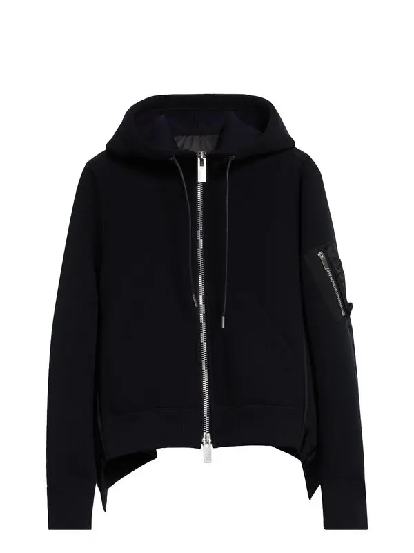 Sacai Sponge Sweat X Nylon Twill Full-zip Hoodie - Black