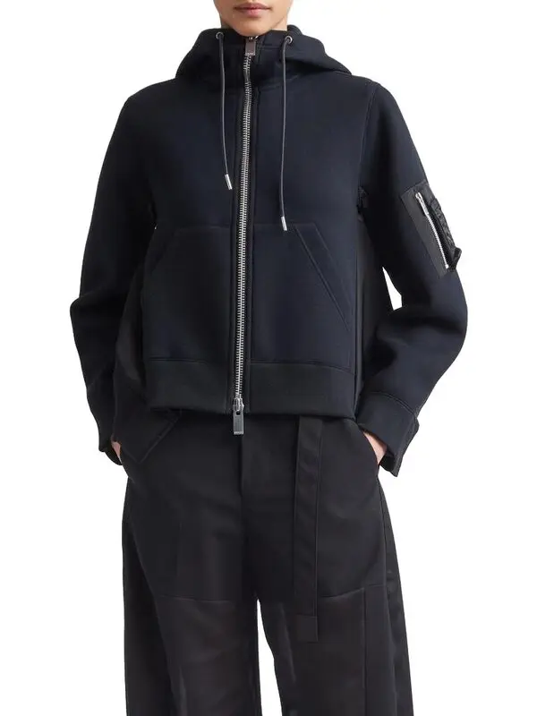 Sacai Sponge Sweat X Nylon Twill Full-zip Hoodie - Black