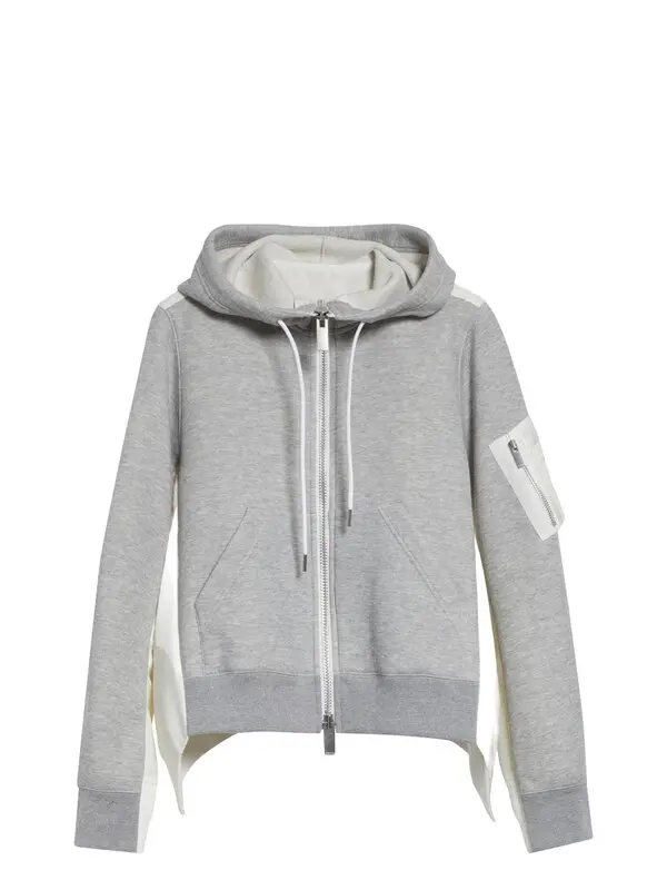 Sacai Sponge Sweat X Nylon Twill Full-zip Hoodie - Light Gray/off White