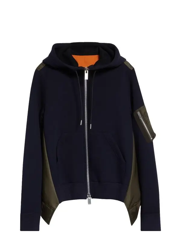 Sacai Sponge Sweat X Nylon Twill Full-zip Hoodie - Navy/dark Khaki