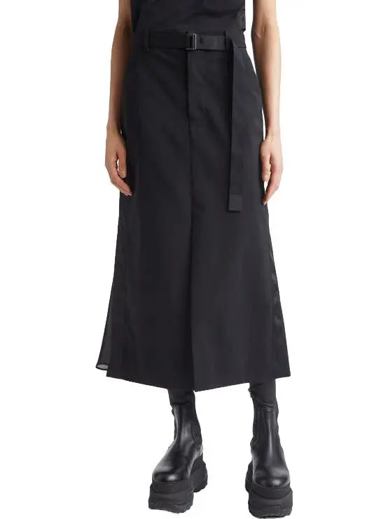 Sacai Belted Wool Suiting & Satin Pencil Skirt - Black