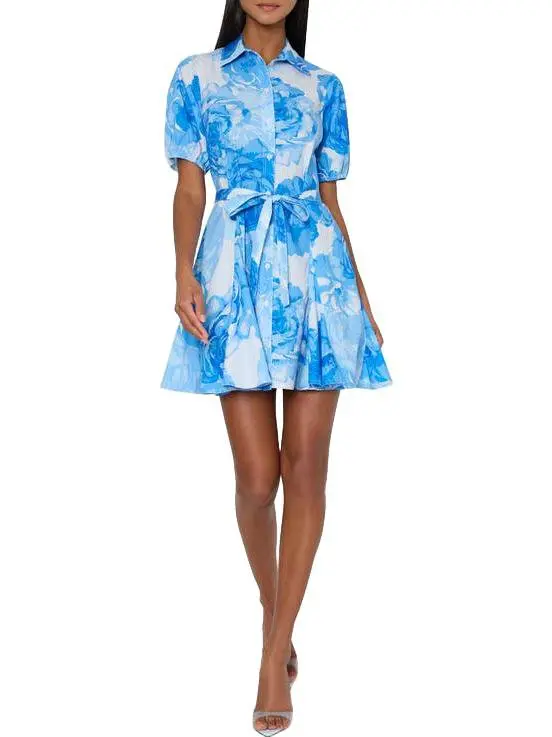 MILLY Juni Floral Stretch Cotton Poplin Mini Shirtdress - Blue Multi
