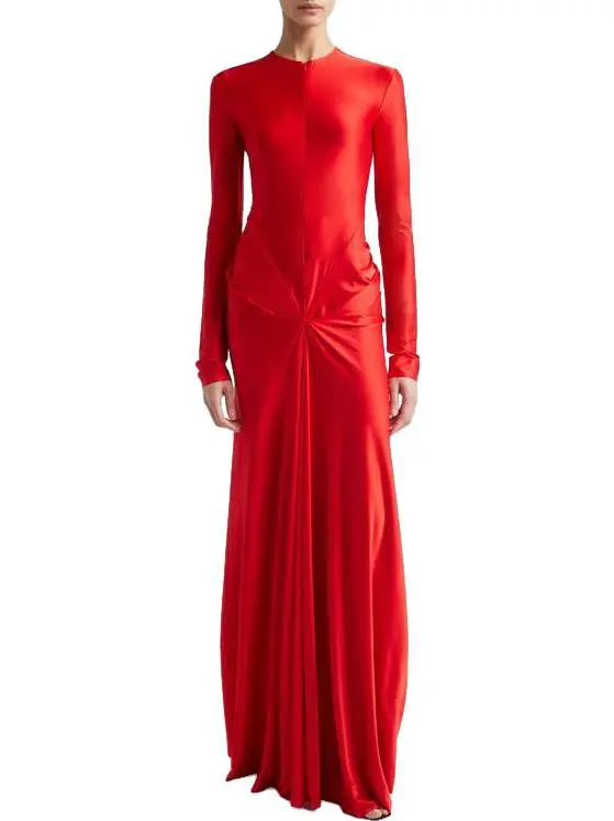 Victoria Beckham Twisted Cutout Long Sleeve Jersey Gown - Cardinal Red