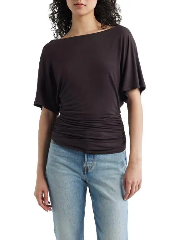BDG URBAN OUTFITTERS Ruched Boat Neck Top - Brown