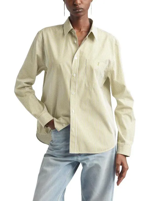 Saint Laurent Classic Stripe Cotton Poplin Button-up Shirt - Khaki/blanc