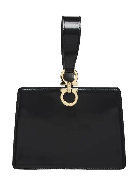 FERRAGAMO Double Gancio Leather Mini Clutch - Nero Nero Nero