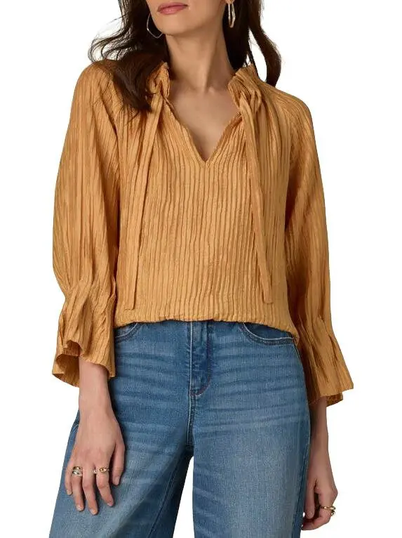 Wit & Wisdom Pleated Tie Neck Top - Honey