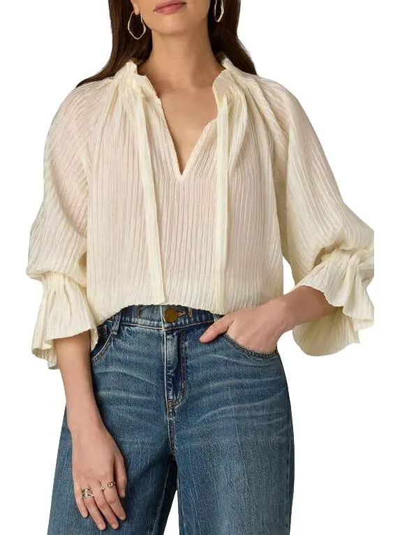 Wit & Wisdom Pleated Tie Neck Top - Ivory