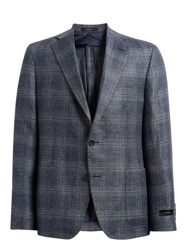 Vince Icon Relaxed Fit Plaid Slub Linen & Wool Sport Coat - Denim