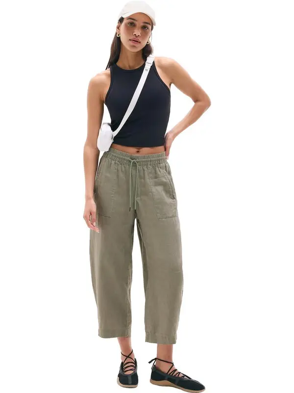 Athleta Linen Blend Barrel Crop Pant - Cacti