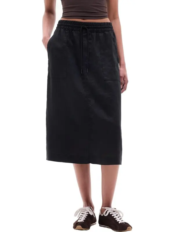 Athleta Linen Midi Skirt - Black