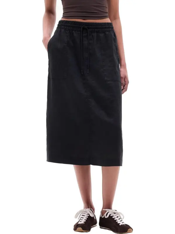 Athleta Linen Midi Skirt - Black