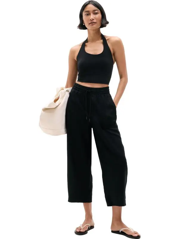 Athleta Retreat Linen Easy Barrel Crop Pant - Black