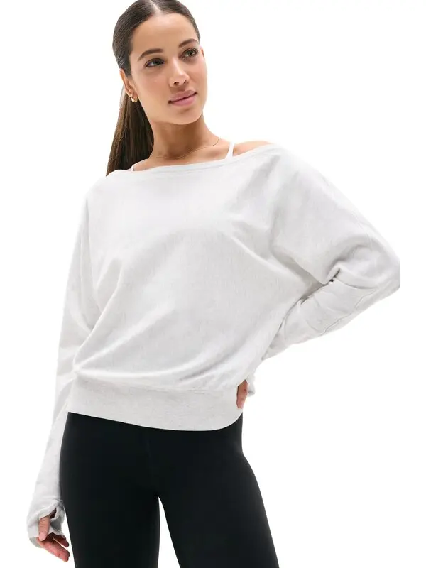 Athleta Airy Cotton Terry Boat Neck Sweatshirt - Fog Grey Heather