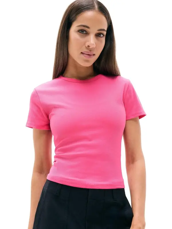 Athleta Signature Rib Crop Tee - Cerise