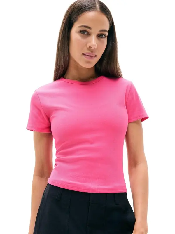 Athleta Signature Rib Crop Tee - Cerise