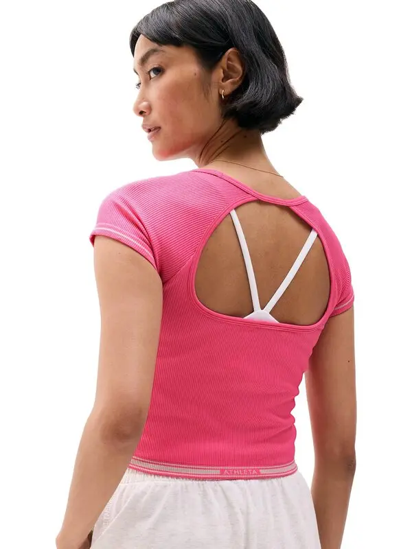 Athleta Recharge Seamless Open Back Tee - Cerise/zephyr Rib