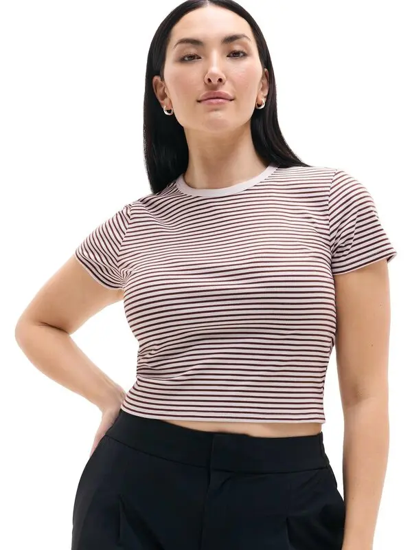 Athleta Signature Rib Crop Tee - Martina Stripe Woodland