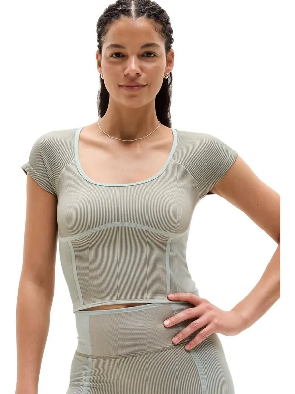 Athleta Recharge Seamless Open Back Tee - Willow/current Contour
