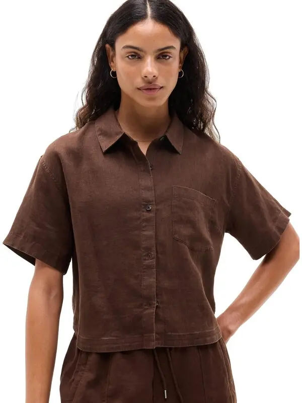 Athleta Retreat Linen Short Sleeve Shirt - Woodland